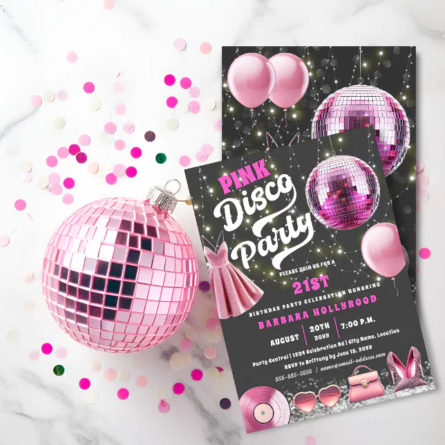 Think Pink Core Disco Party Invitation | Zazzle
