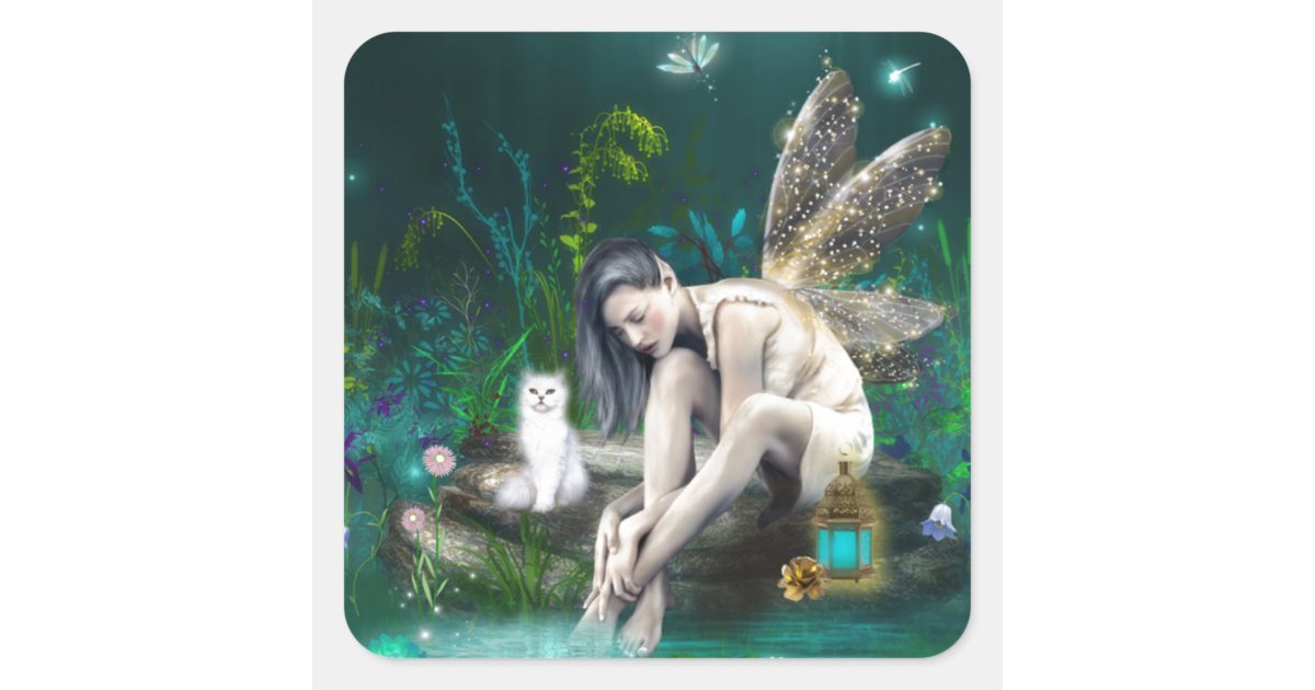 Thinking Fairy Square Sticker | Zazzle