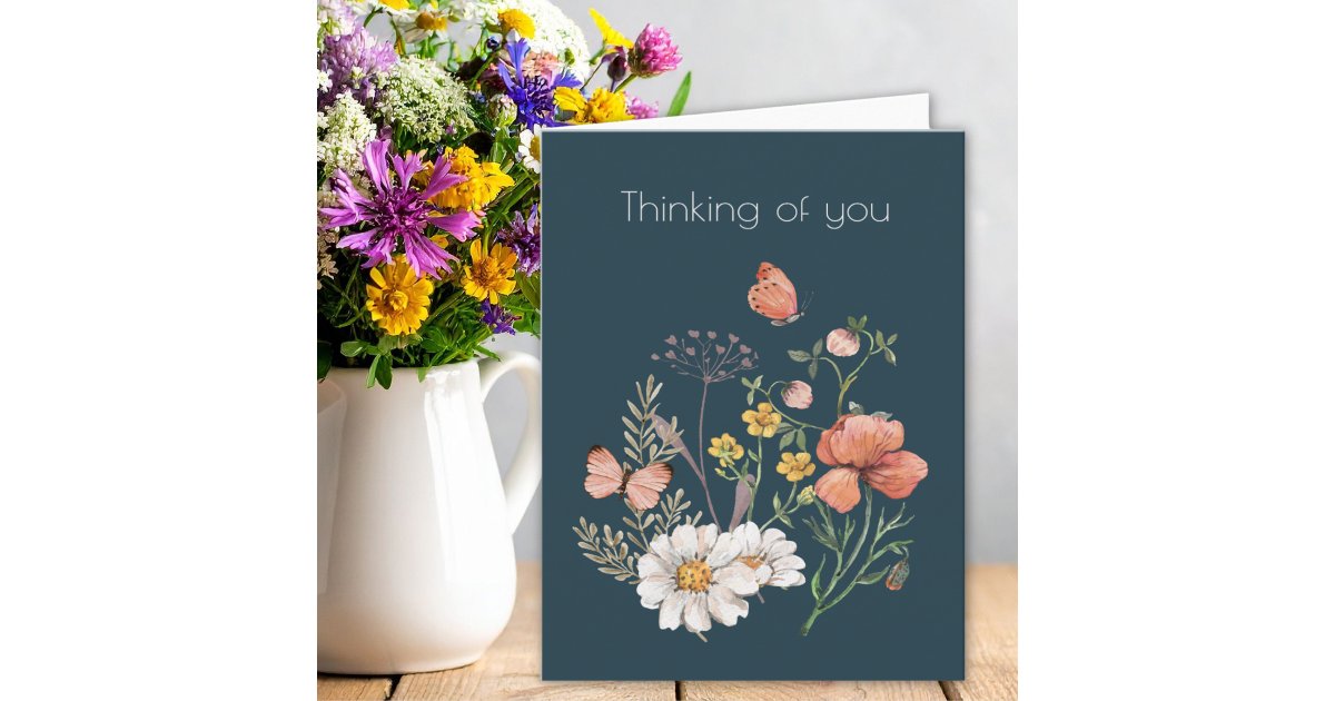 Thinking of You Botanical Wildflower Flower Boho Thank You Card | Zazzle