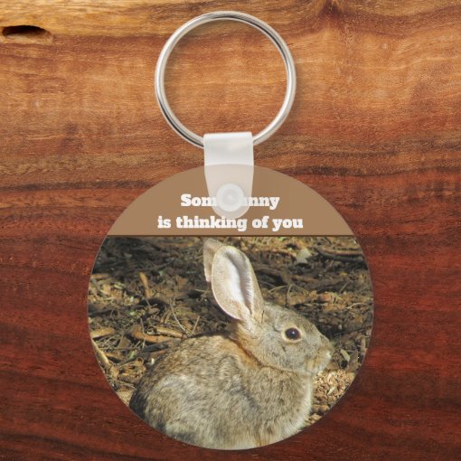Thinking of You Cute Bunny Photo Encouragement Keychain | Zazzle