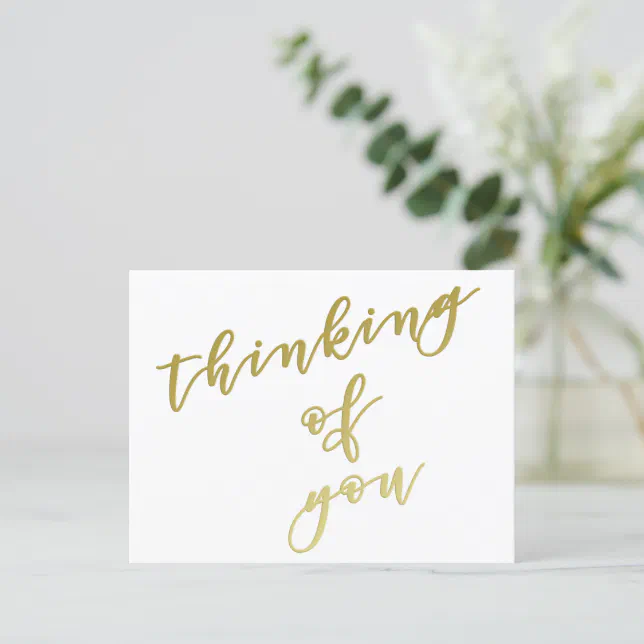 Thinking of You | Faux Gold Script Postcard | Zazzle