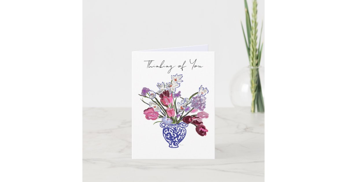 Thinking of You Floral Pink Original Art Floral Note Card | Zazzle