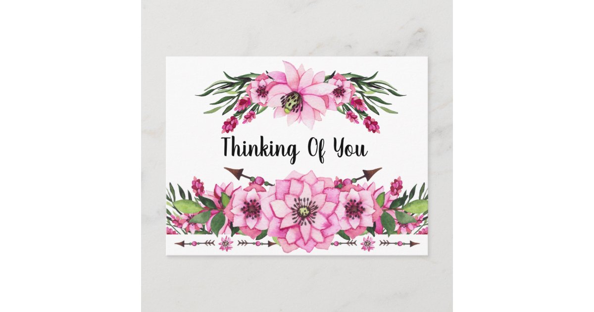 Thinking Of You In Pink Flowers Postcard | Zazzle