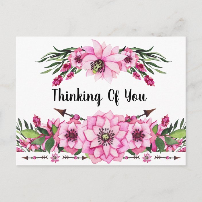 Thinking Of You In Pink Flowers Postcard | Zazzle.com