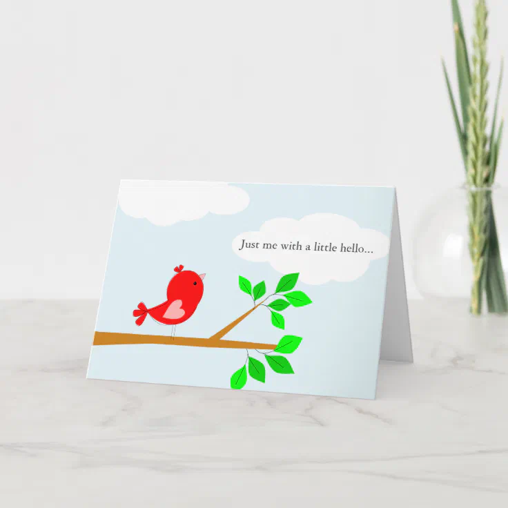 Thinking of You Little Hello Red Bird Card | Zazzle