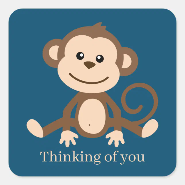 thinking of you monkey sentiment Square Sticker | Zazzle