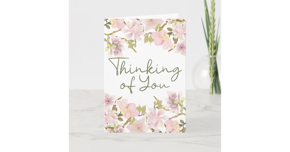 Thinking of You Pink Blush Magnolia Floral Card | Zazzle