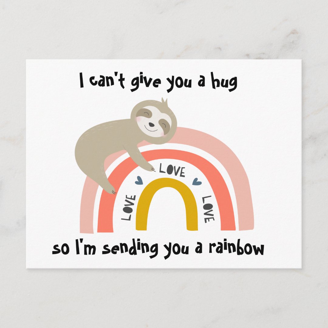 Thinking of You Rainbow Sloth Post Card | Zazzle