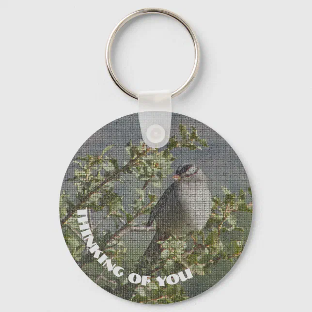Thinking of You Sparrow Mosaic Little Bird Friend Keychain | Zazzle