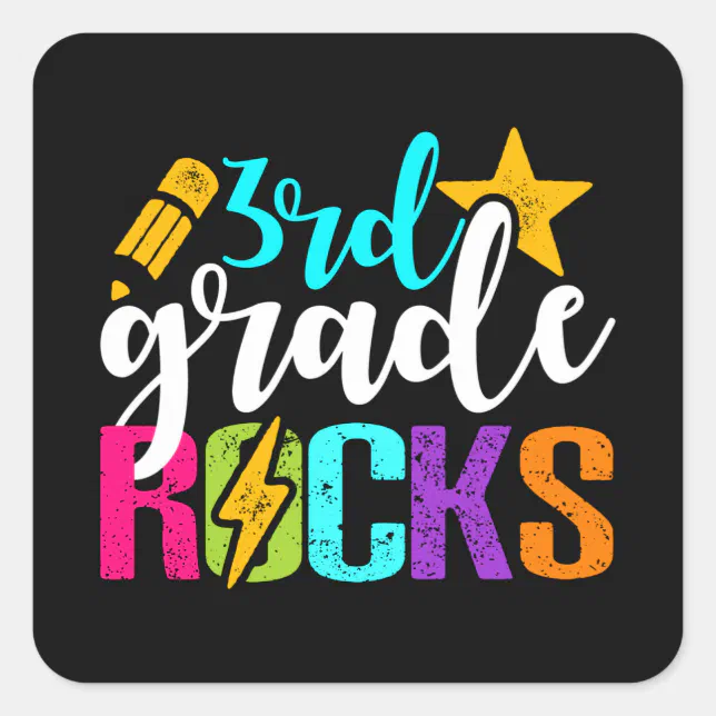 Third 3rd grade rocks Teacher or Student Square Sticker | Zazzle