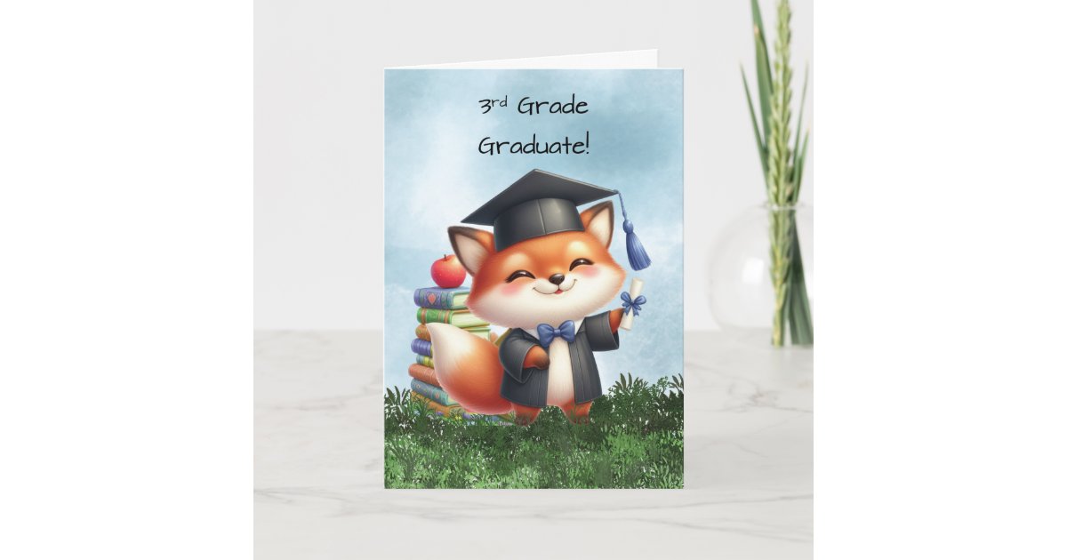 Third Grade Graduation Boy Fox Congratulations Card | Zazzle