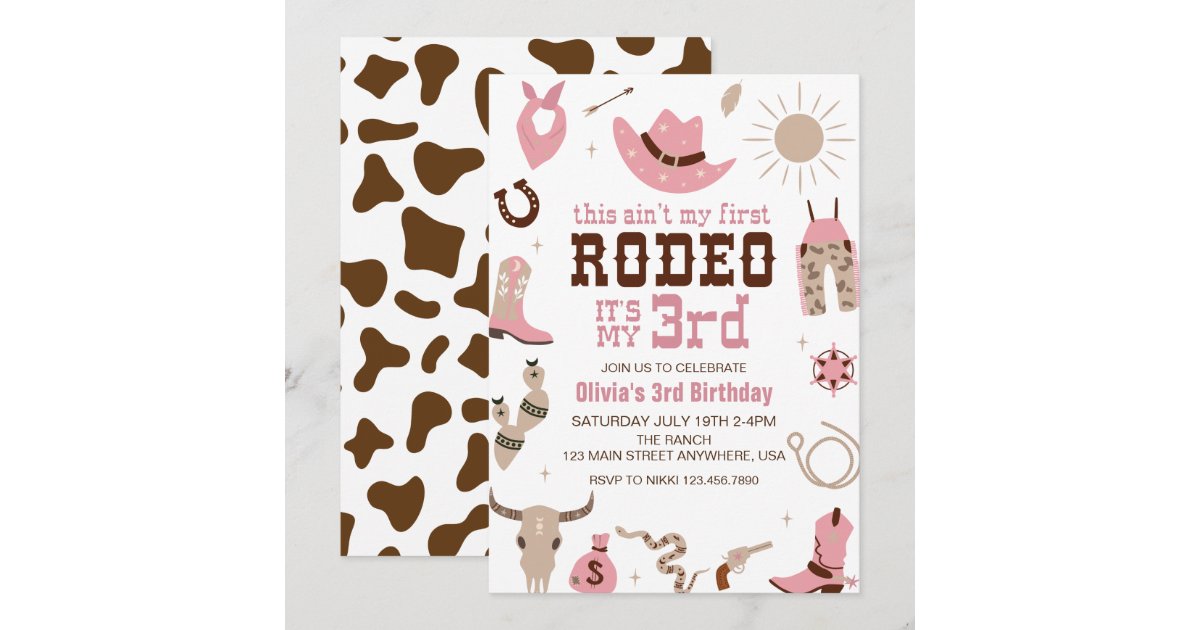 Third Rodeo Western Cowgirl 3rd Birthday Invitation | Zazzle