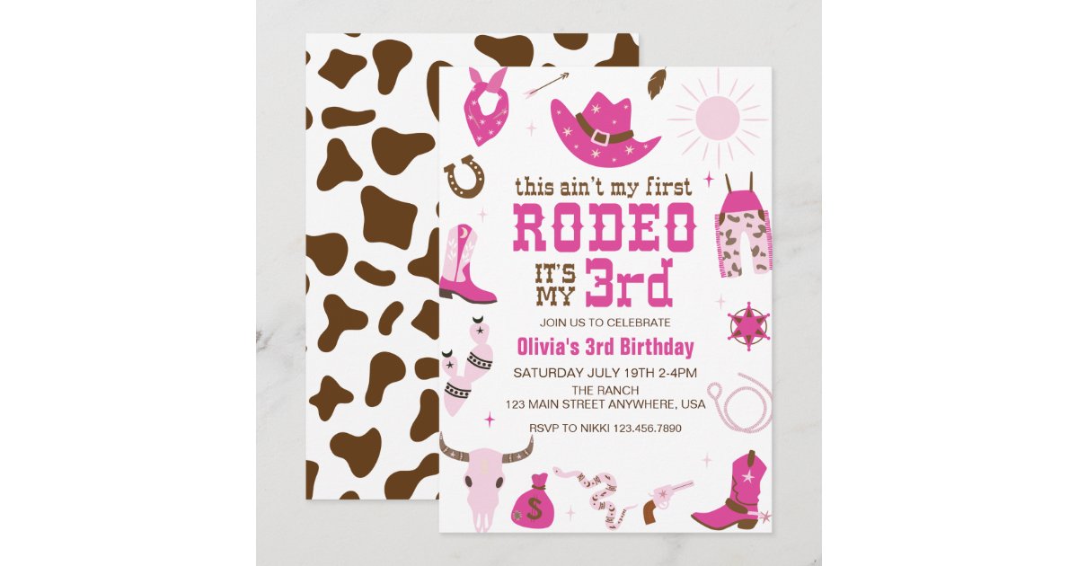 Third Rodeo Western Cowgirl 3rd Birthday Invitation | Zazzle