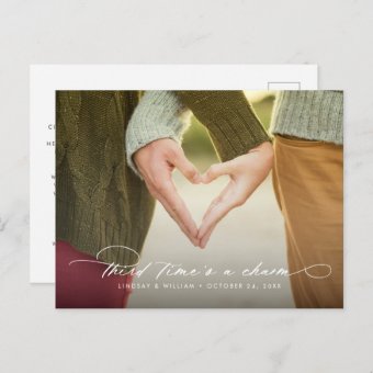Third Time's a Charm Change the Date Announcement Postcard | Zazzle