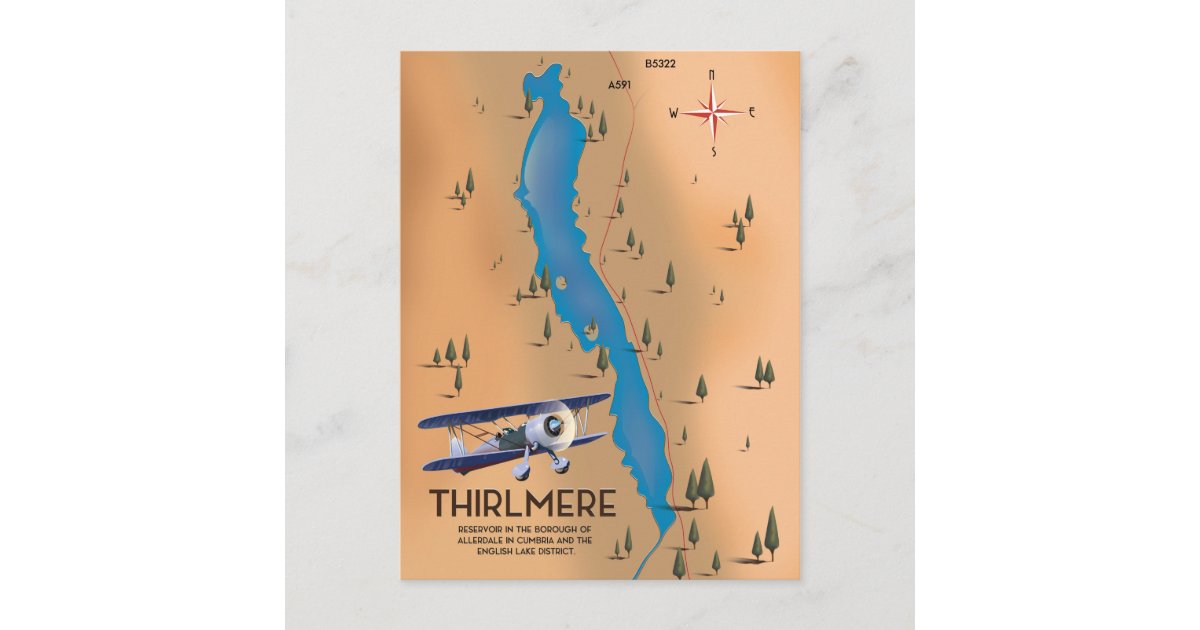 Thirlmere Reservoir Lake District Map Postcard | Zazzle