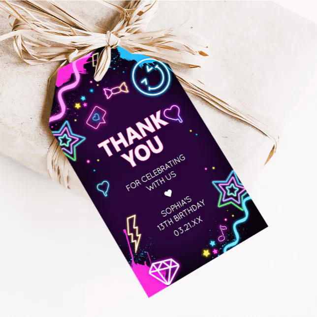 Thirteen Neon Teenager Birthday Party Favor Tags | Zazzle