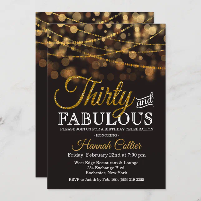 Thirty and Fabulous Glitter Birthday Invitation | Zazzle