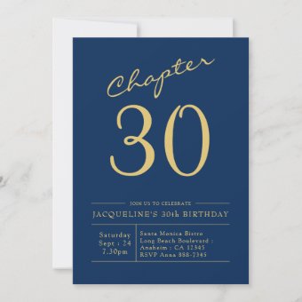 Thirty Blue Gold 30th Birthday Party Invitation | Zazzle