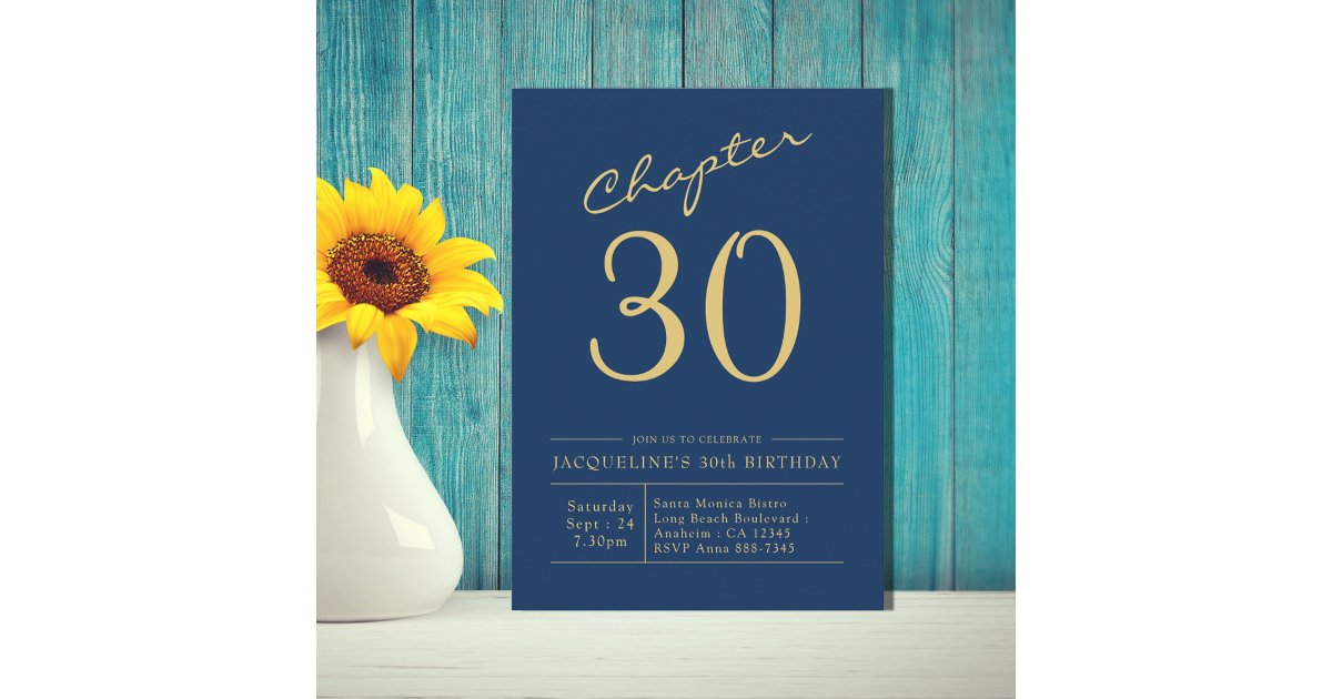 Thirty Blue Gold 30th Birthday Party Invitation | Zazzle
