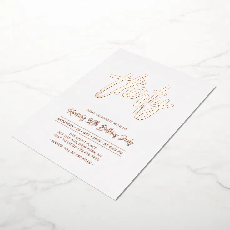 Thirty | Chic Foil Script 30th Birthday Party Foil Invitation | Zazzle