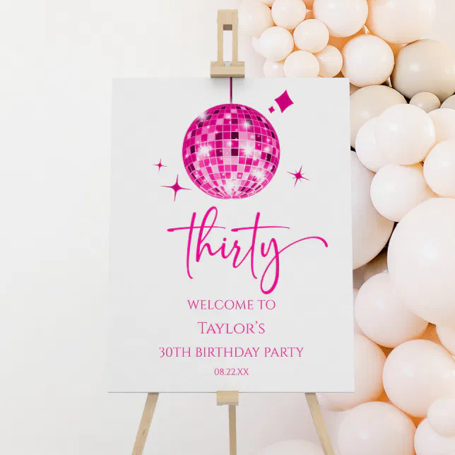 Thirty Disco Ball 30th Birthday Party Welcome Sign | Zazzle