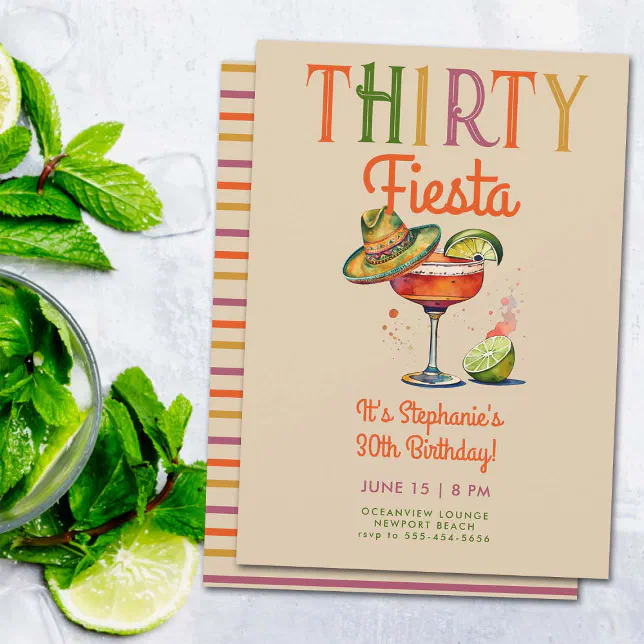 Thirty Fiesta Colorful Margarita 30th Birthday Invitation | Zazzle