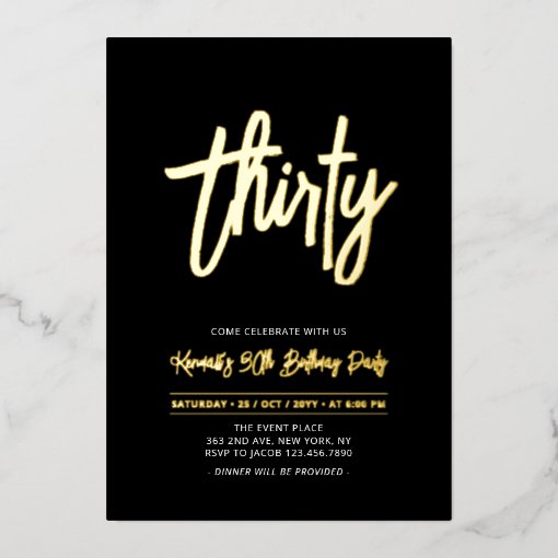 Thirty | Modern Chic Script 30th Birthday Party Foil Invitation | Zazzle