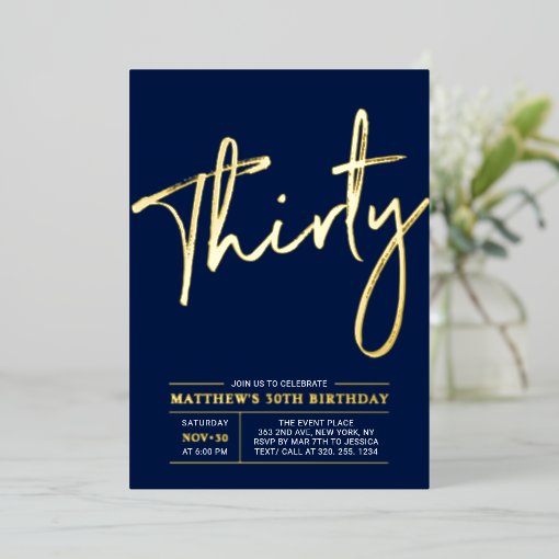 Thirty | Modern Gold 30th Birthday Party Foil Invi Foil Invitation | Zazzle