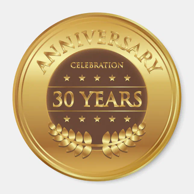 Thirty Years Anniversary Celebration Gold Medal Magnet | Zazzle