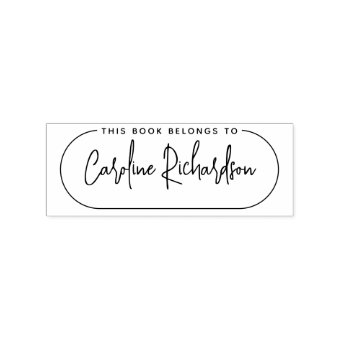 This Book Belongs To Modern Script Name Bookplate Rubber Stamp | Zazzle