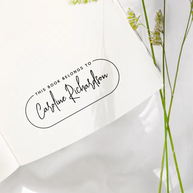 This Book Belongs To Modern Script Name Bookplate Rubber Stamp | Zazzle