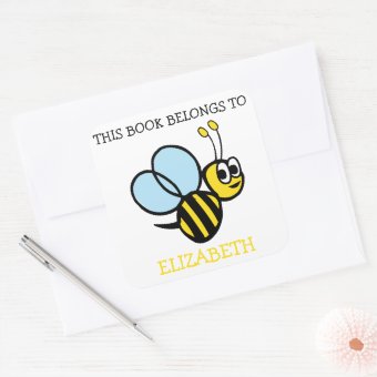 This Book Belongs To Personalized Bumblebee Square Sticker | Zazzle