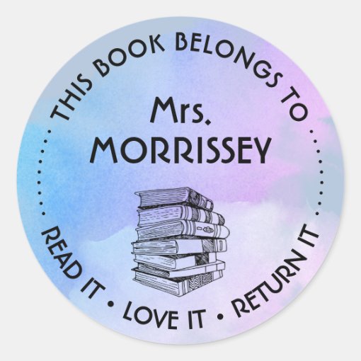 This Book Belongs To Personalized Purple Classic Round Sticker | Zazzle