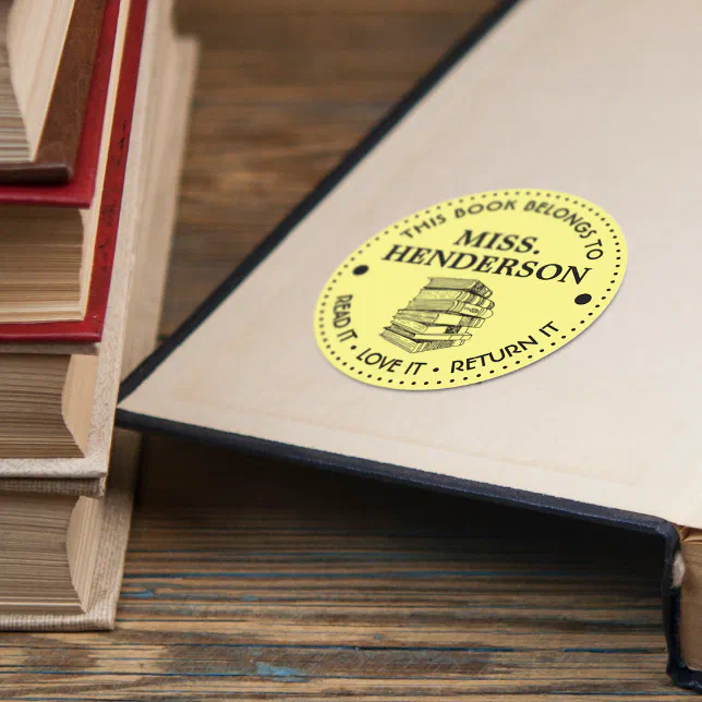 This Book Belongs To Personalized Yellow Classic Round Sticker | Zazzle
