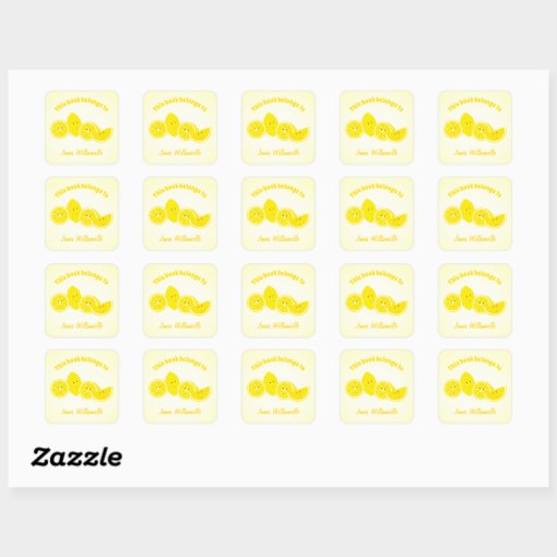 This Book Belongs to Smiling Yellow Lemons Name Square Sticker | Zazzle