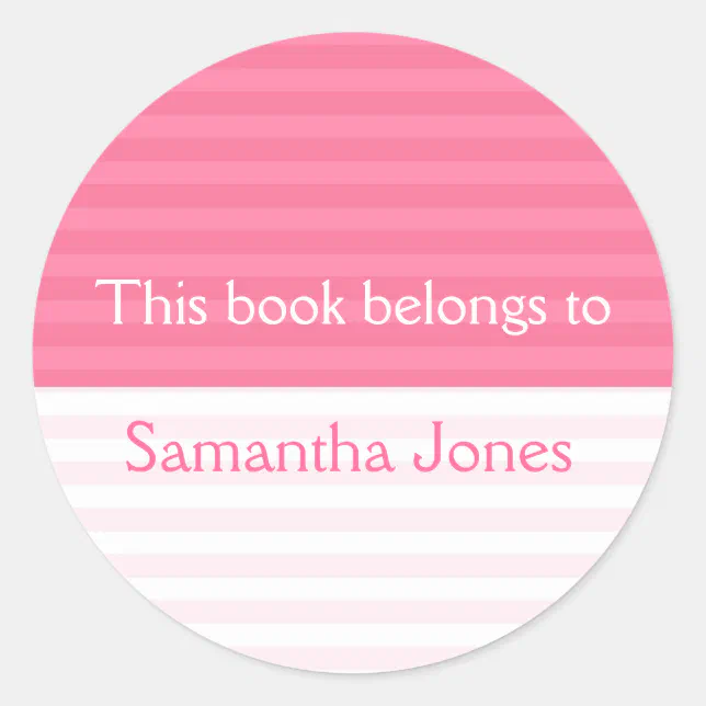 This Book Belongs To Stickers::Pink Stripes Classic Round Sticker | Zazzle