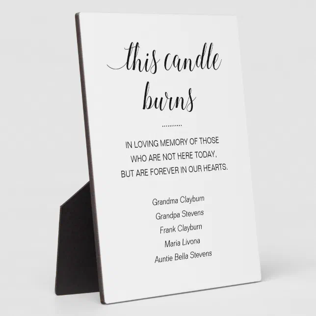 This Candle Burns List Of Names Memorial Wedding Plaque | Zazzle