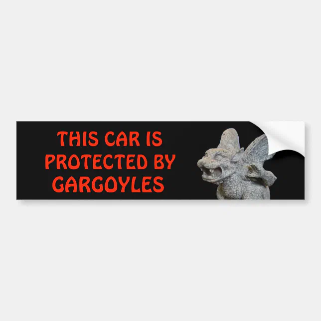 This Car Protected By Gargoyles Red on Black Bumper Sticker | Zazzle