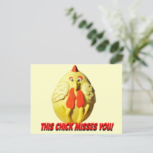 This Chick Misses You Funny Chicken Postcard | Zazzle