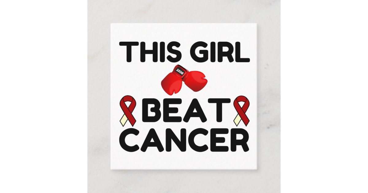 THIS GIRL BEAT CANCER SQUARE BUSINESS CARD | Zazzle