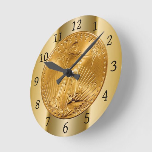 This image depicts an American Gold Eagle Coin Round Clock | Zazzle