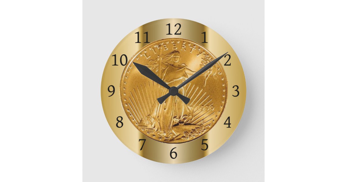 This image depicts an American Gold Eagle Coin Round Clock | Zazzle