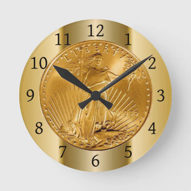 This image depicts an American Gold Eagle Coin Round Clock | Zazzle