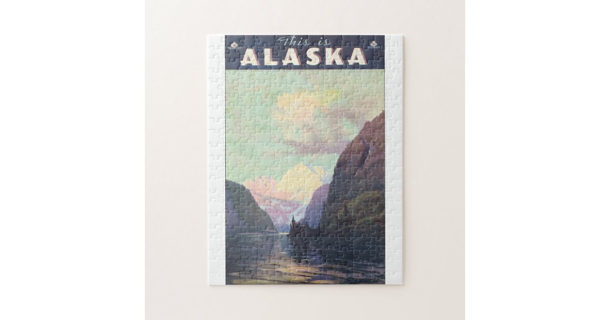 This is Alaska Vintage Travel Poster Artwork Jigsaw Puzzle | Zazzle