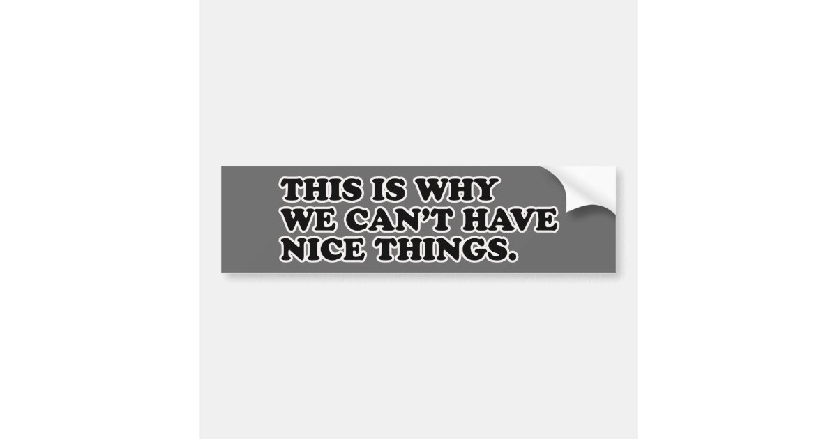 This Is Why We Cant Have Nice Things Bumper Sticker Zazzle