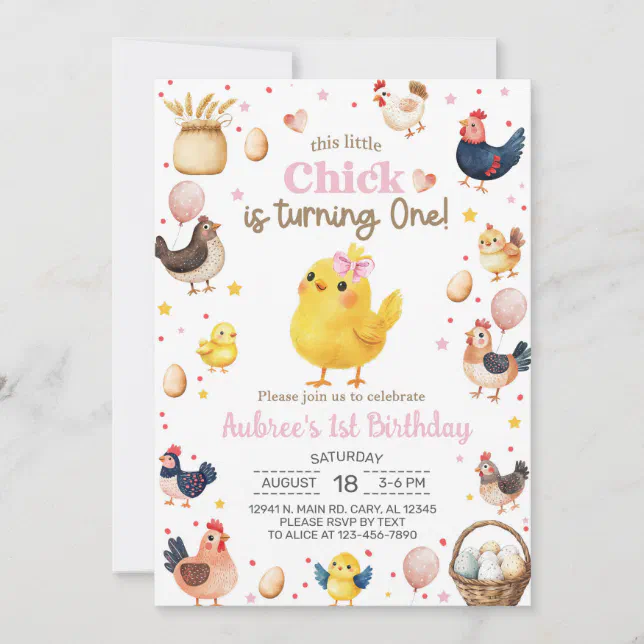 This little chick is turning one girl 1st birthday invitation | Zazzle