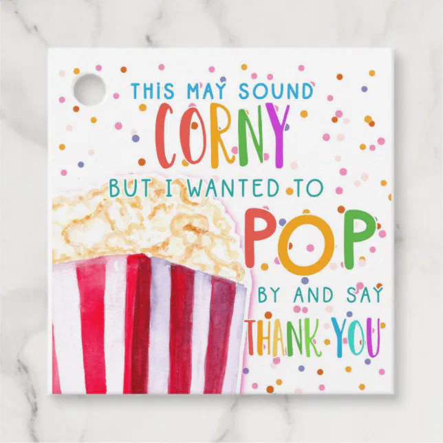 this may sound corny thanks popcorn volunteer favor tags | Zazzle