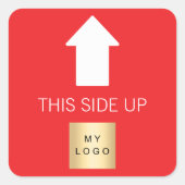 This side up red arrow white business logo square sticker | Zazzle
