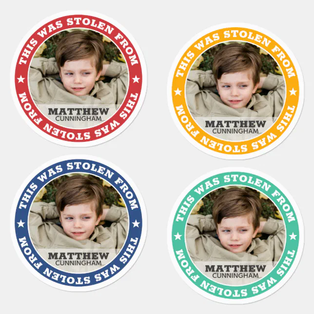 This was stolen from | Modern Custom Photo Name Kids' Labels | Zazzle