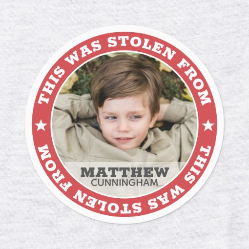This was stolen from | Modern Custom Photo Name Kids' Labels | Zazzle